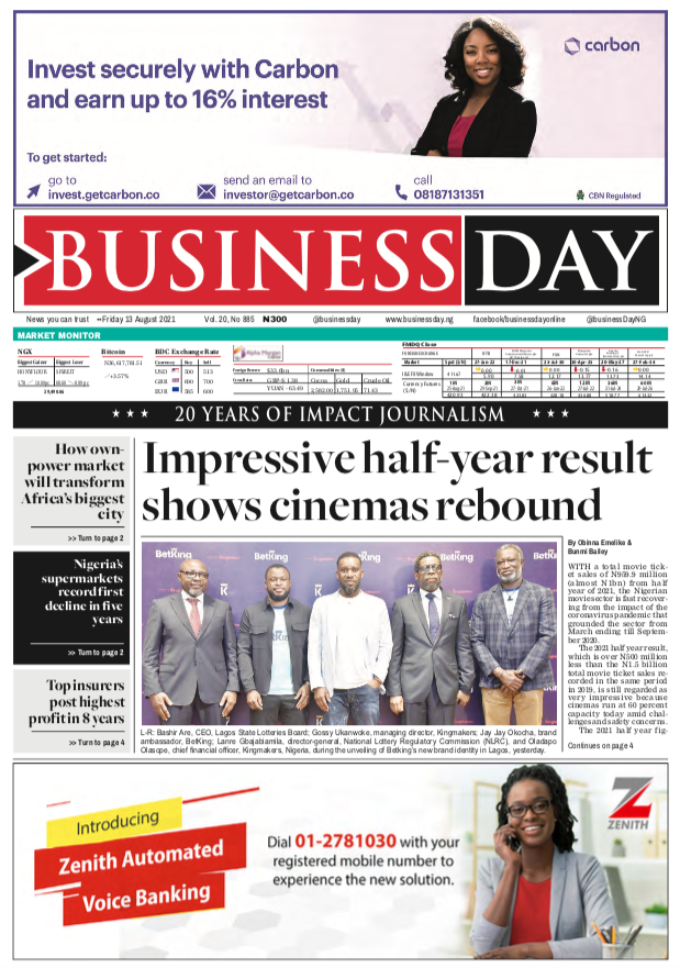 BusinessDay 13 Aug 2021 - BusinessDay NG, TV, and Podcast